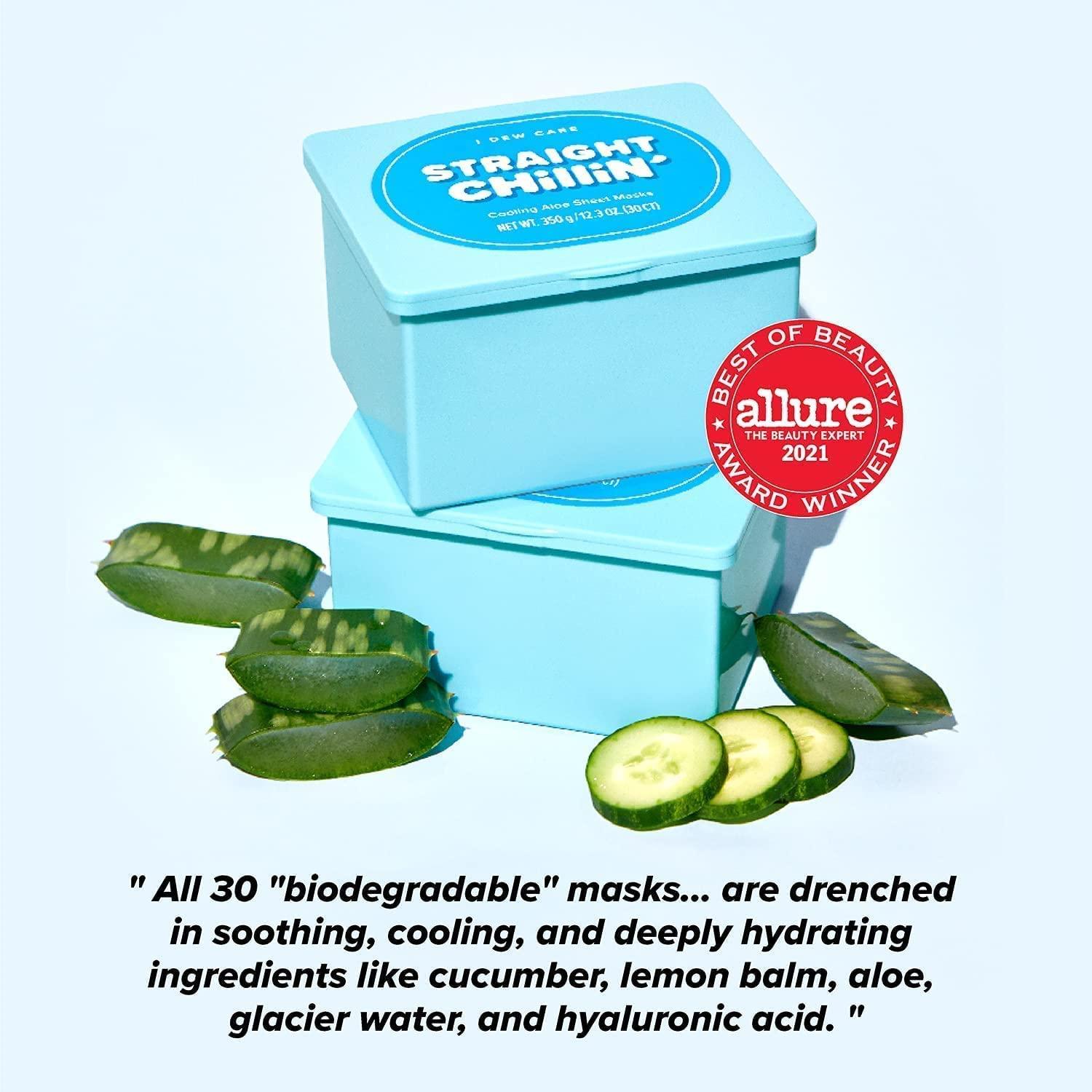 I Dew Care Straight Chillin Sheet Masks - 30 Aloe-Infused Cooling Masks ...