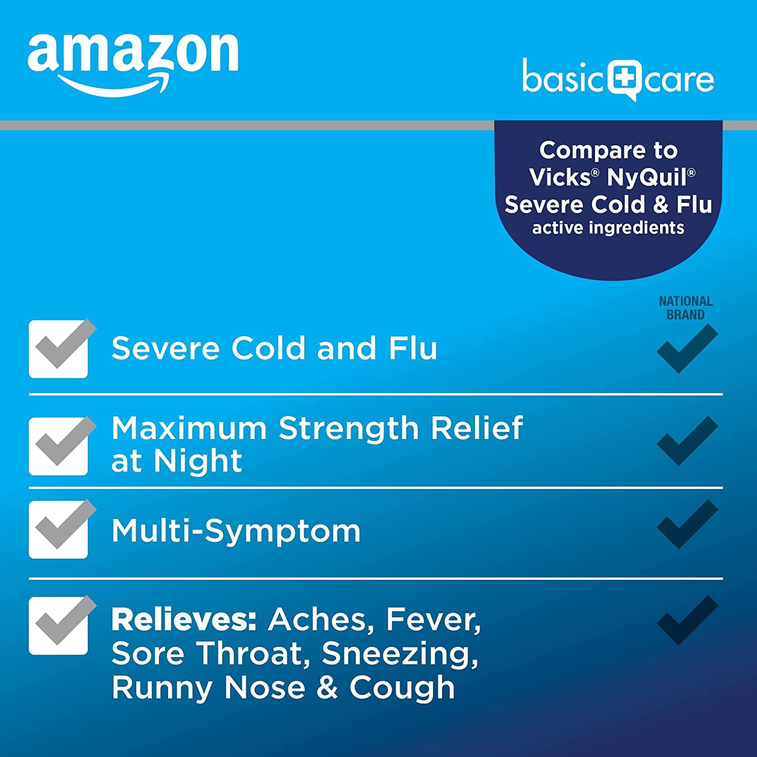 Amazon Basic Care Nighttime Severe Cold and Flu Max Strength Liquid ...