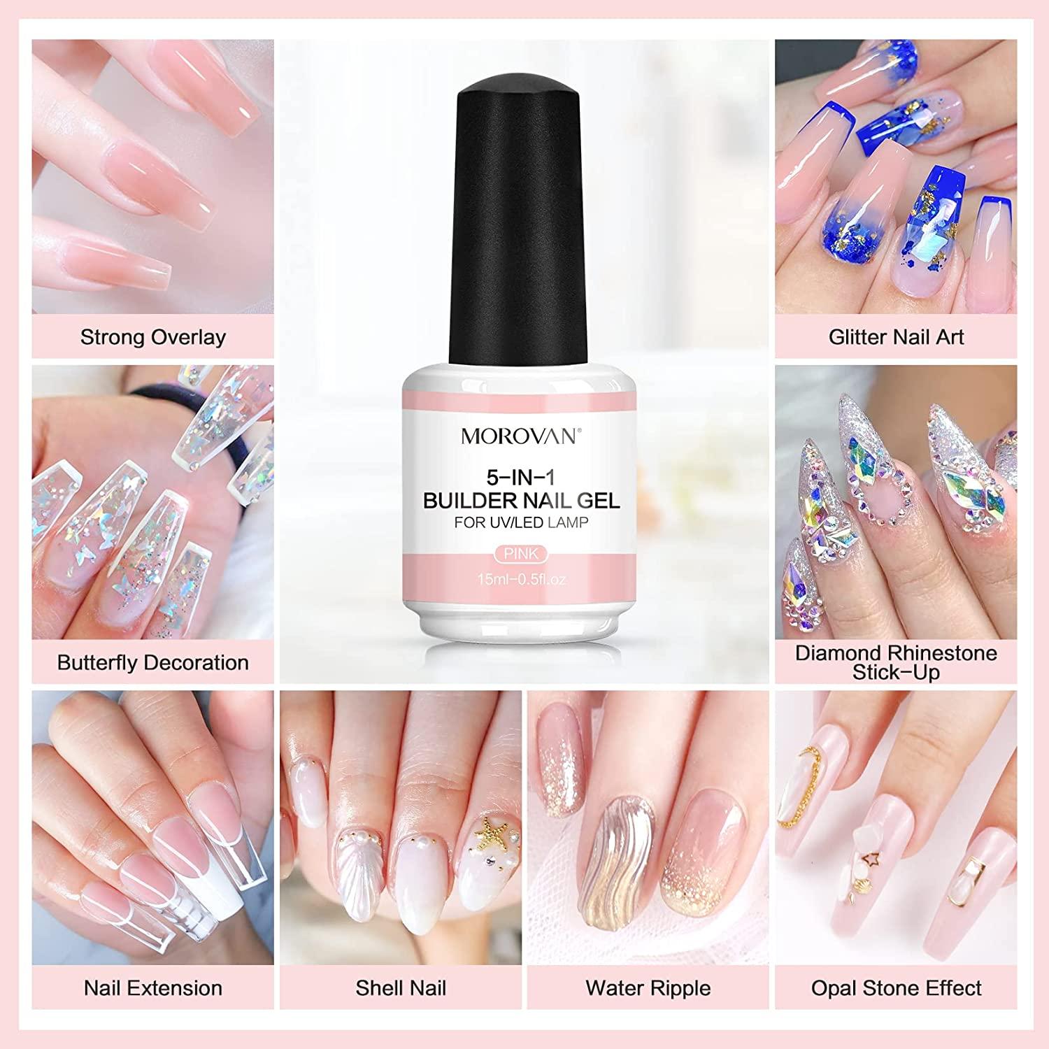 Morovan Pink Builder Gel for nails - 5-in-1 Brush-On Professional Hard ...