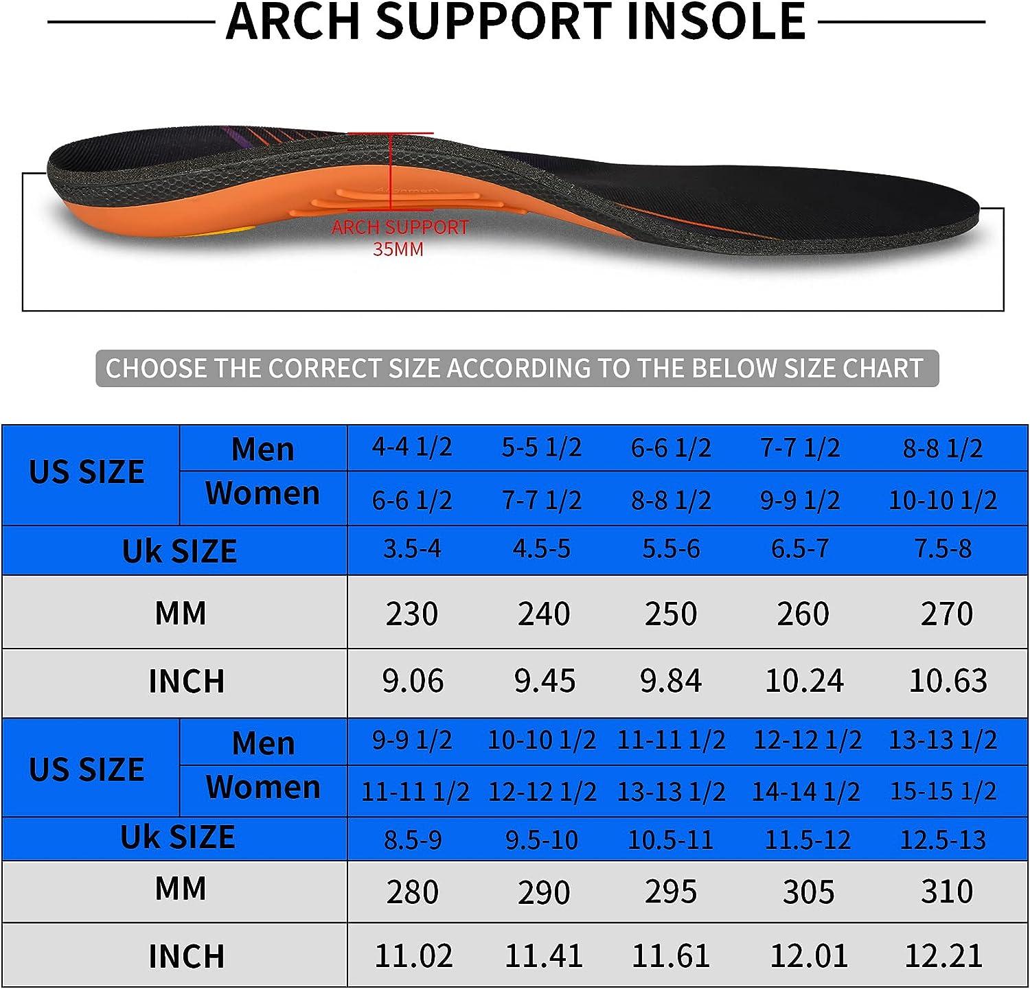High Arch Support Insoles for Men and Women 230+lbs | Relieves Flat ...