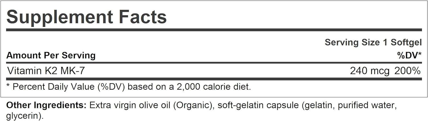 ANDREW LESSMAN Vitamin K2 MK7 240 mcg 60 Softgels - Promotes Healthy ...