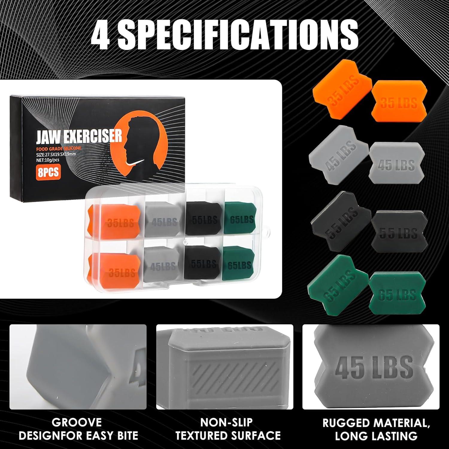 Pack of 8 Silicone Jawline Trainer - Jawline Trainer with 4 Resistance ...