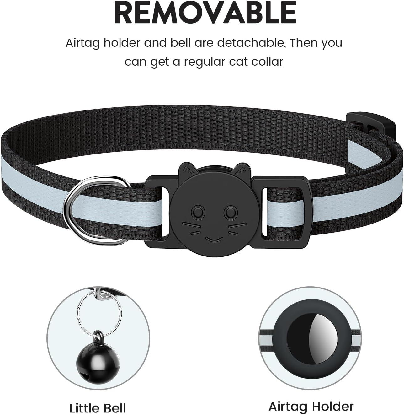 Reflective Airtag Cat Neck Band | Integrated Holder & Bell | Safety ...