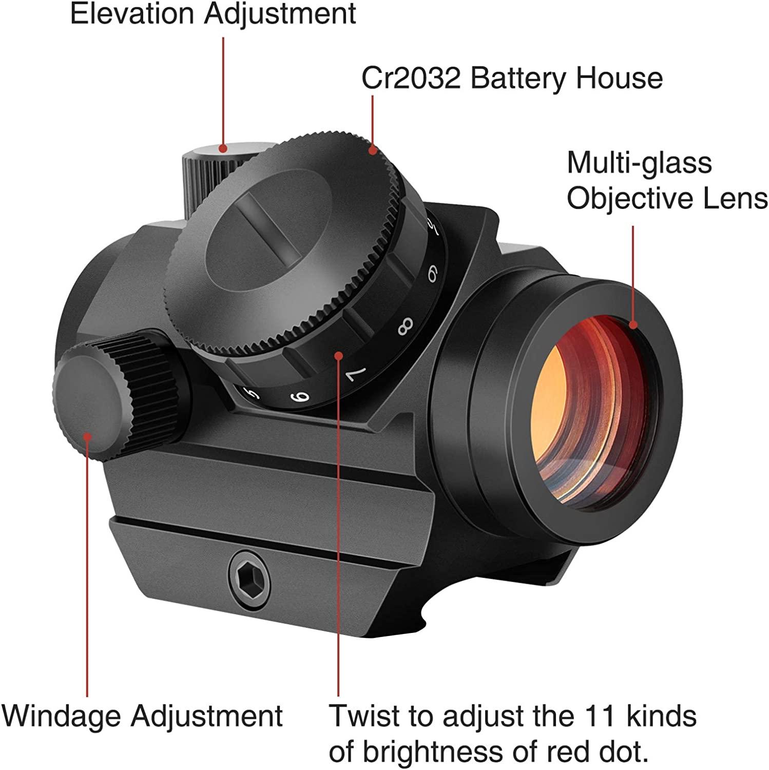 MidTen 2MOA Micro Red Dot Sight 1x25mm Reflex Sight | Waterproof ...