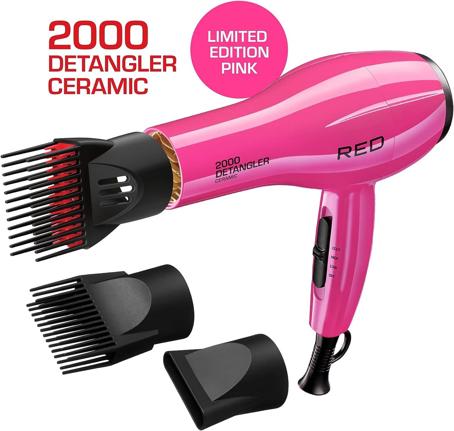 RED by KISS 2000 Detangler Ceramic Dryer with 3 Bonus Piks - Pink Color ...