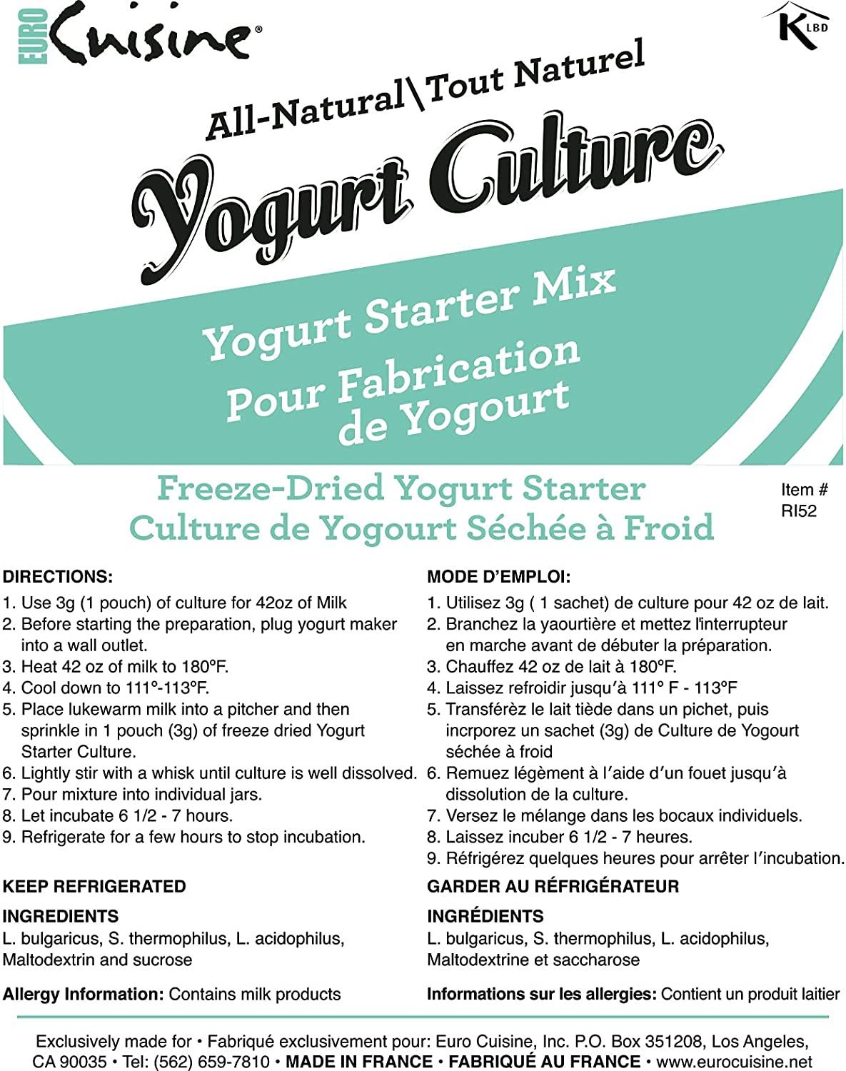 Euro Cuisine RI1020 All Natural Yogurt Culture Starter 10 x 3g Packets ...