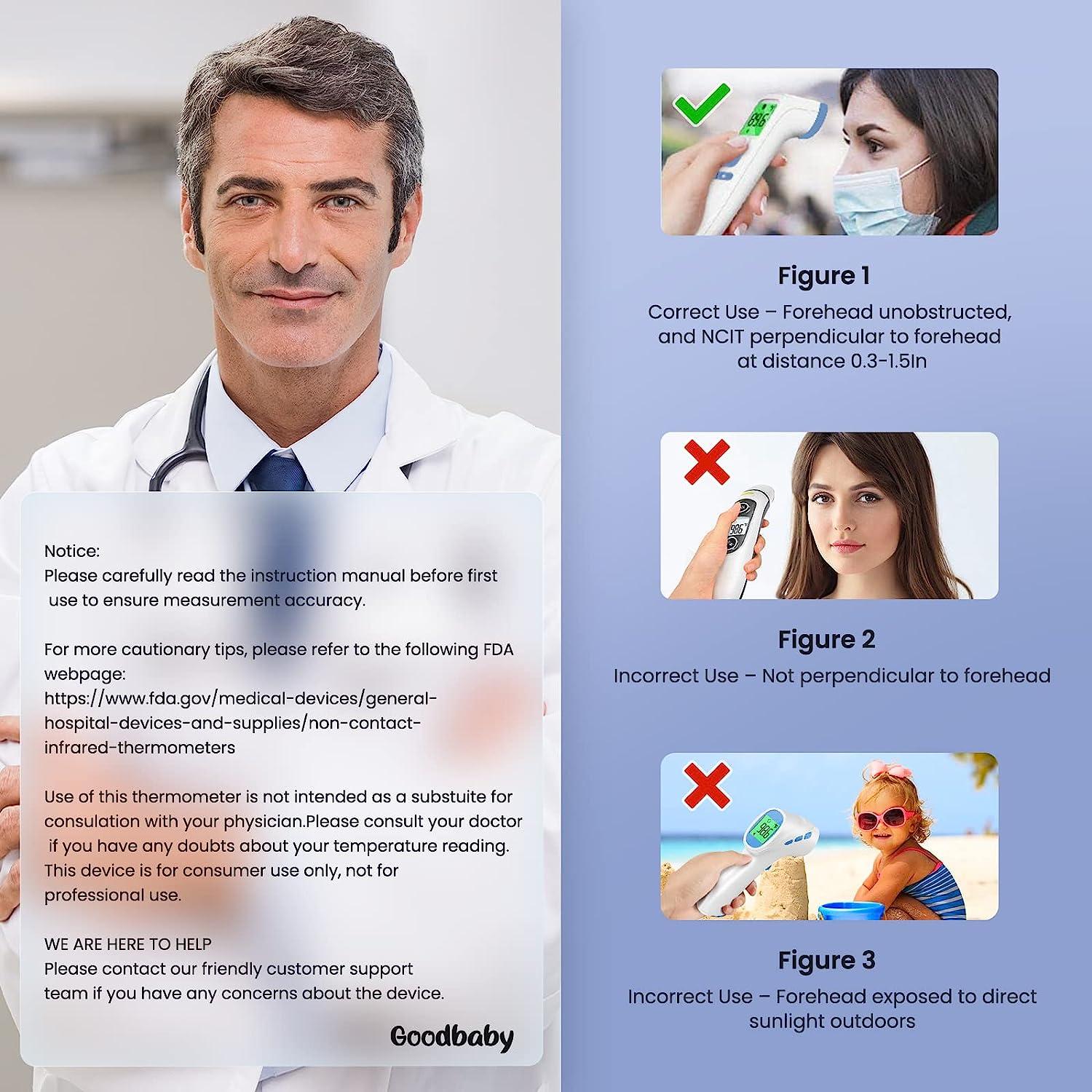 Forehead Thermometer - Fever Alarm, LCD Display, Memory Function ...