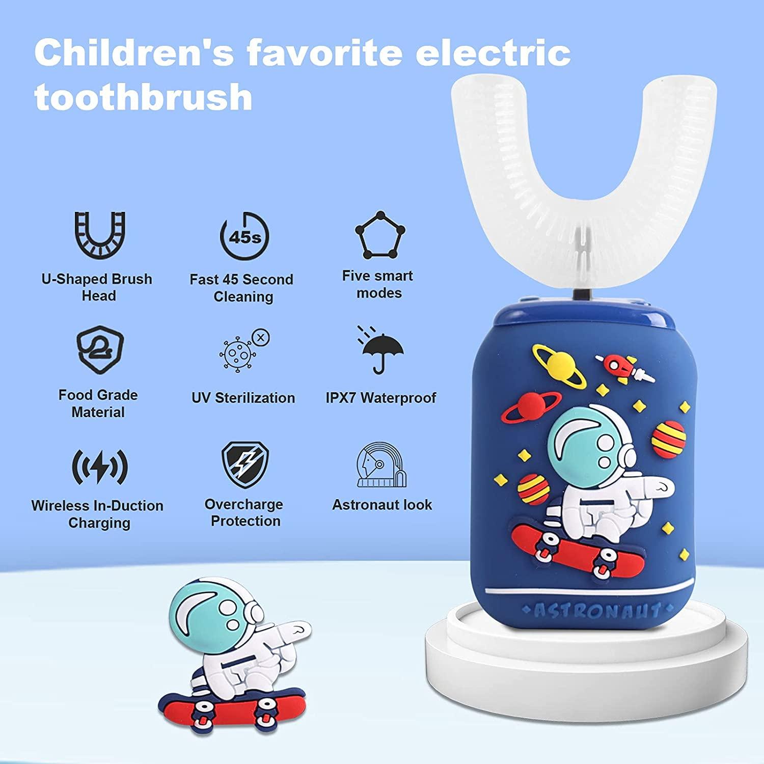 Kids Electric Toothbrush - 5 Modes U-Shaped 360 Ultrasonic Automatic ...