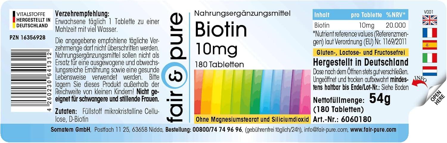 Fair & Pure - Biotin 10mg - Highly dosed - with 10000 mcg of Biotin per ...