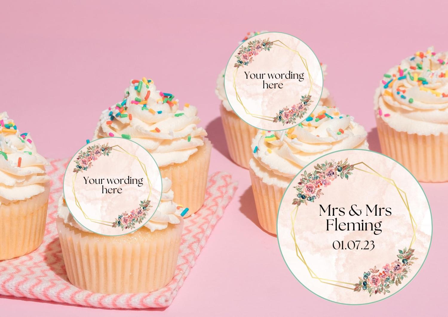 20 x EDIBLE PERSONALISED Botanical cupcake toppers wafer/icing uncut ...