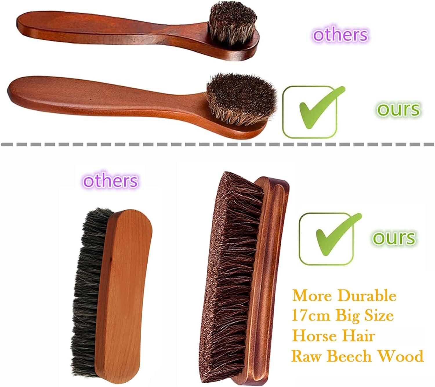 KY-Tech Premium Horsehair Shoe Brush Set - 4 Pieces for High Shine Polishing and Buffing Leather ...