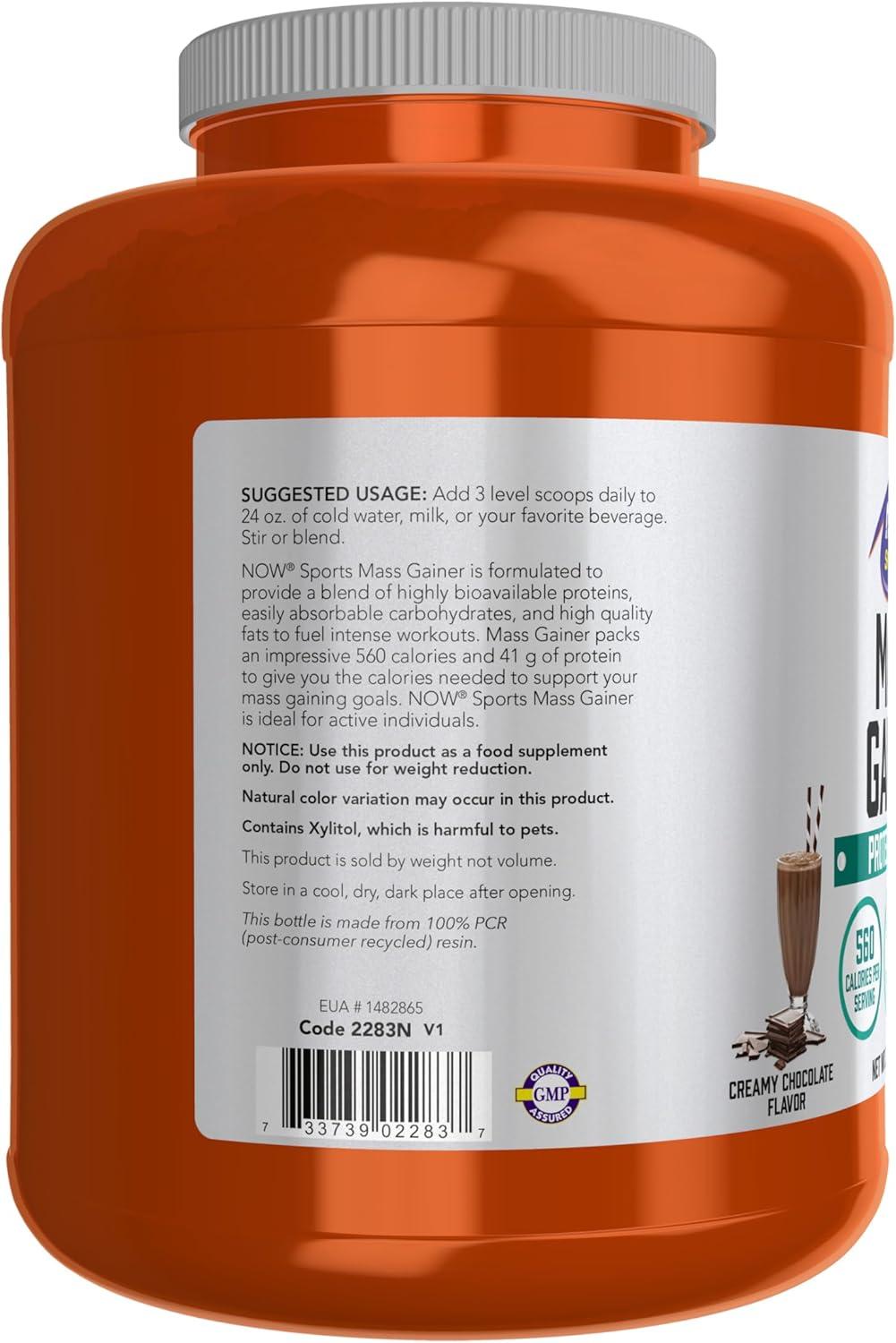 NOW Foods Sports Mass Gainer Protein Powder - Creamy Chocolate Flavor ...