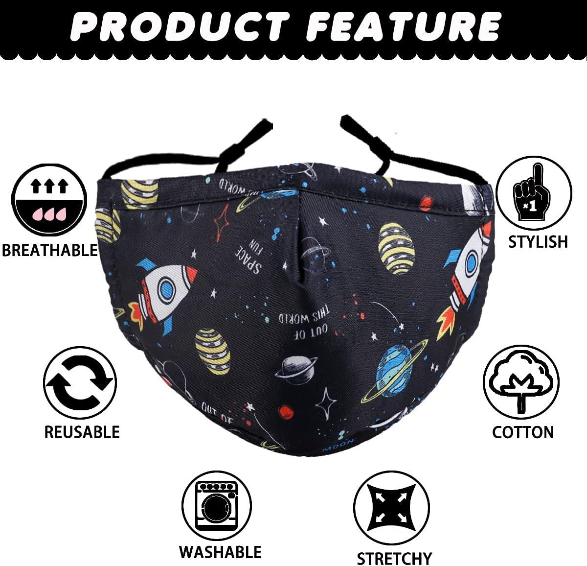 Woplagyreat Washable Reusable Kids Face Mask | Cute Dinosaur & Shark ...