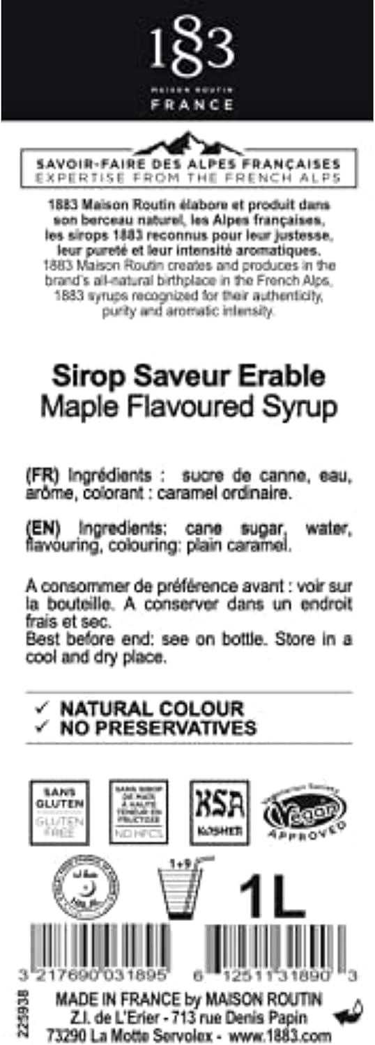 Maison Routin 1883 Maple Flavour Syrup 1L Glass Bottle | Buy Now with ...