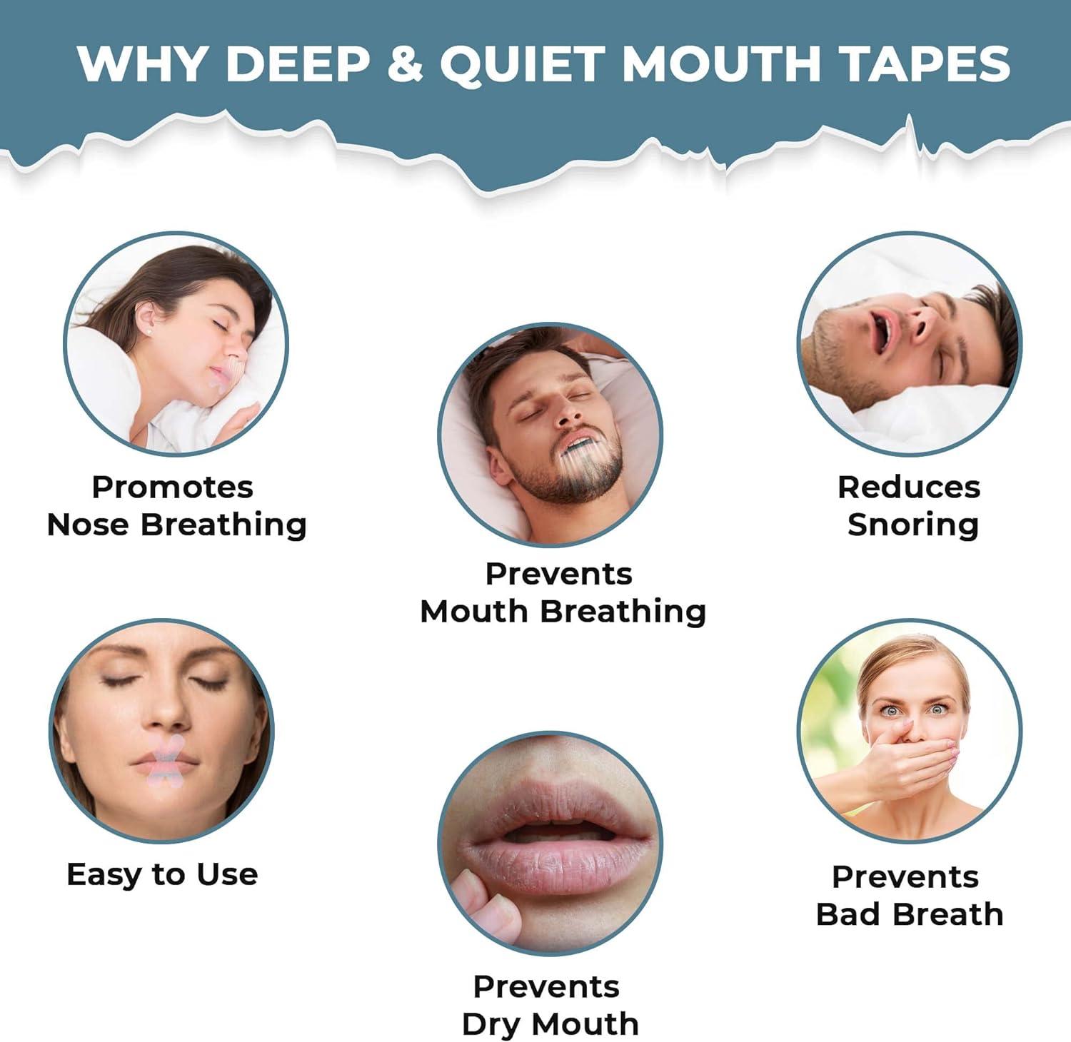 Deep & Quiet Antisnoring Mouth Tapes 60ct - Gentle Strips for Reduced ...