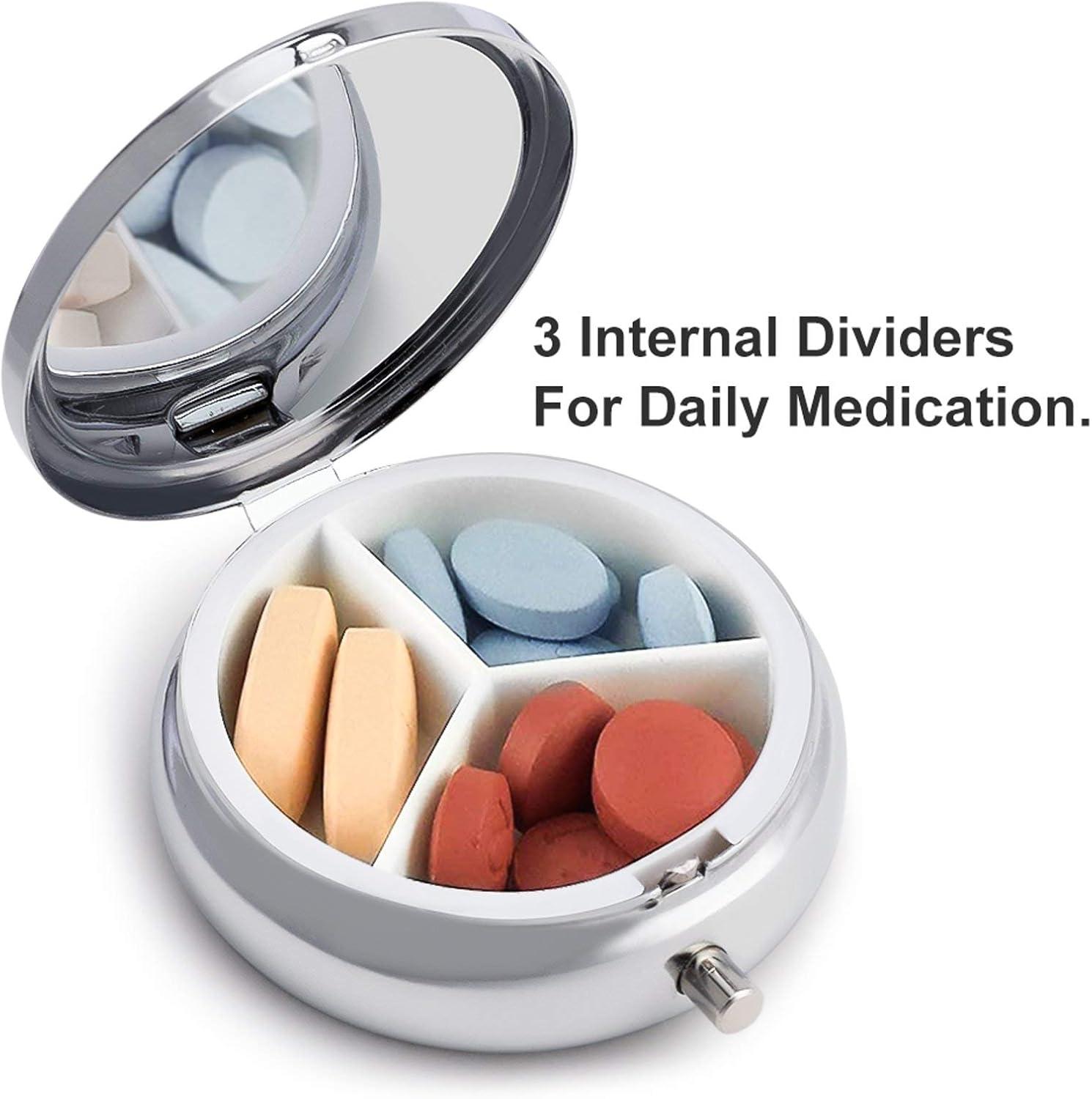 Round Pill Box with AI Brain Print - 3 Compartment Decorative Metal ...