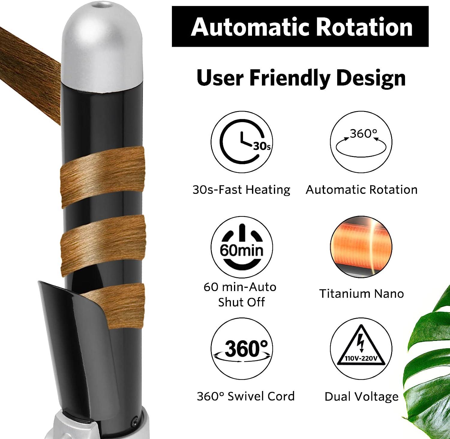 Automatic Hair Curler 1.1inch/28mm Curl Black - Instant Heat Hair ...