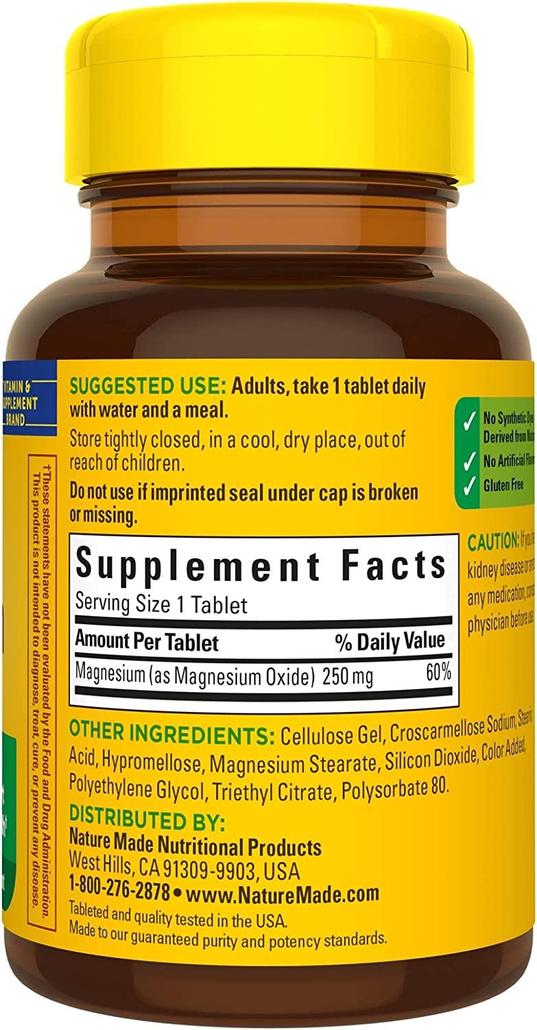 Nature Made Magnesium Oxide 250 mg Tablets - 100 Count | Nutritional ...