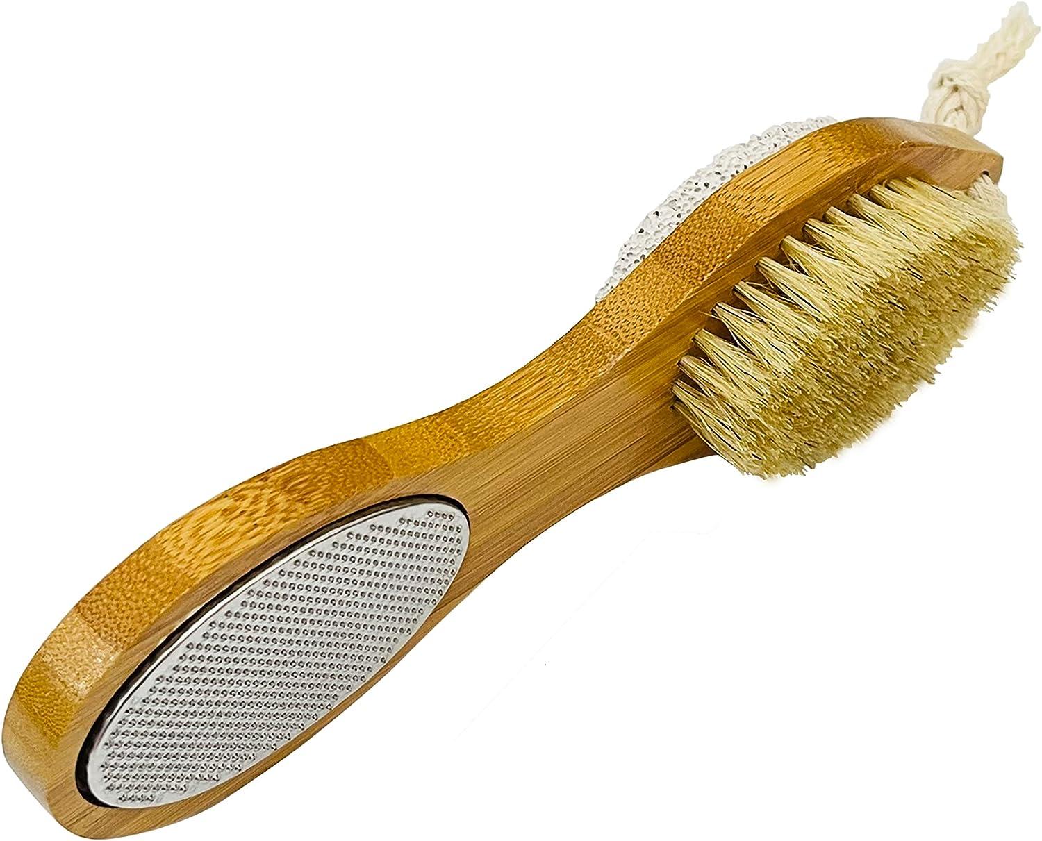 4-in-1 Bamboo Foot File Brush with Pumice Stone and Callus Remover ...