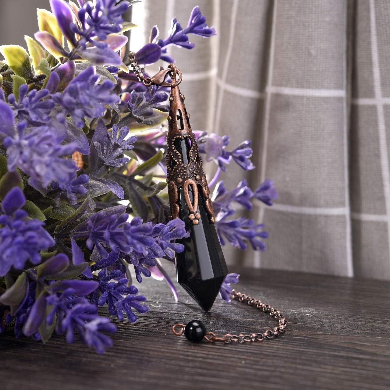 JOVIVI Natural Black Obsidian Crystal Dowsing Pendulum for Healing and ...