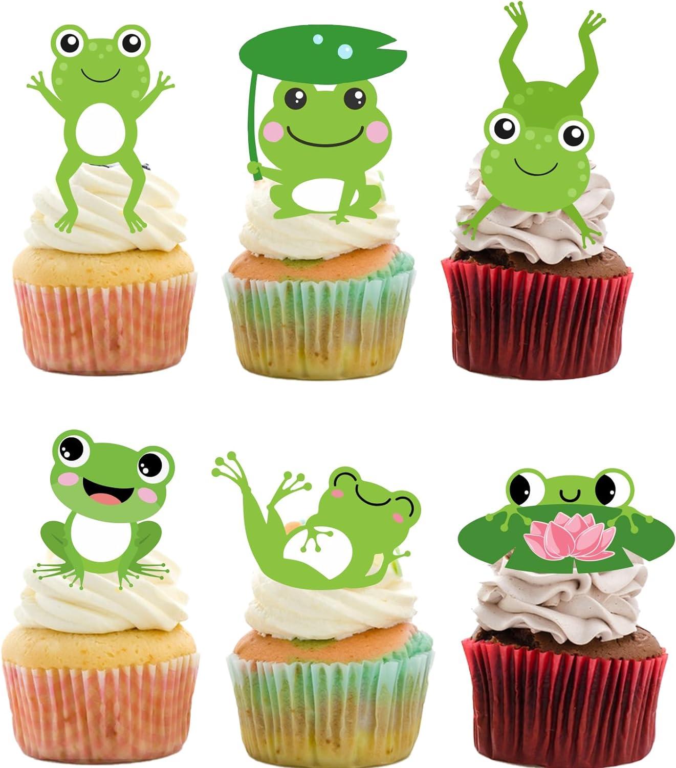 18pcs Frog Cupcake Toppers for Boys Girls Baby Shower Green Glitter ...