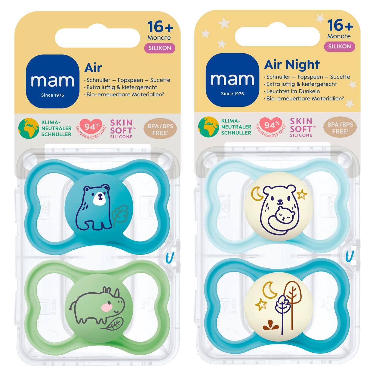 Mam Air Day & Night Silicone Pacifiers 4-Set (16+ Months) - Tooth ...