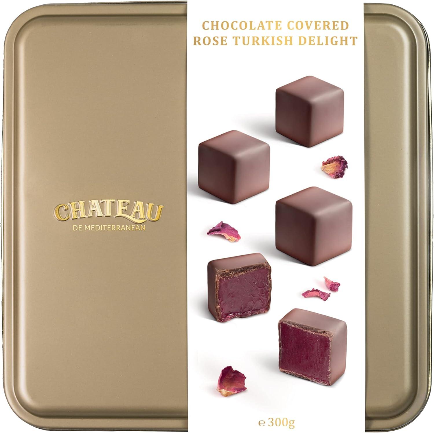 Rose Turkish Delight Lokum Covered with Chocolate In Gift Box Tin 300g ...