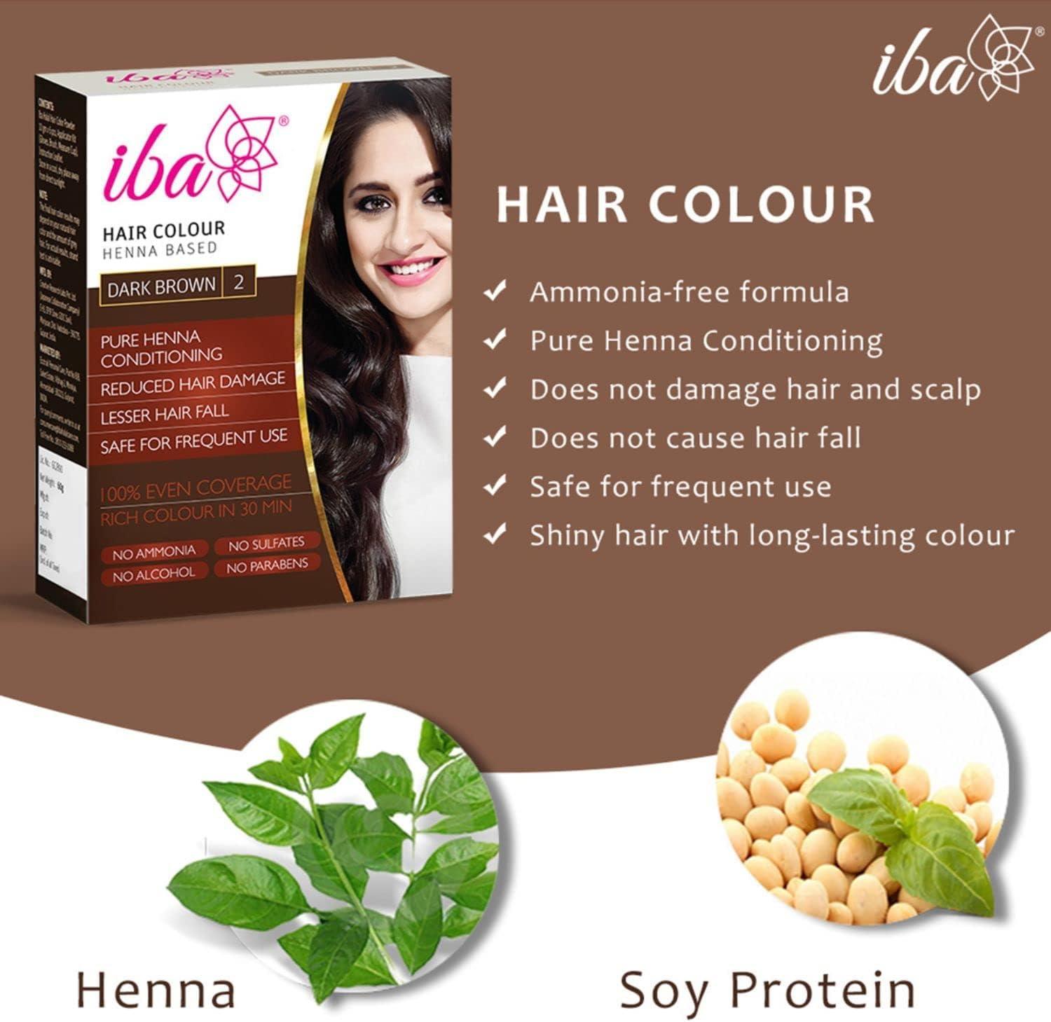 IBA Hair Colour - Dark Brown 10g (Pack of 7) | Pure Henna Based Powder ...