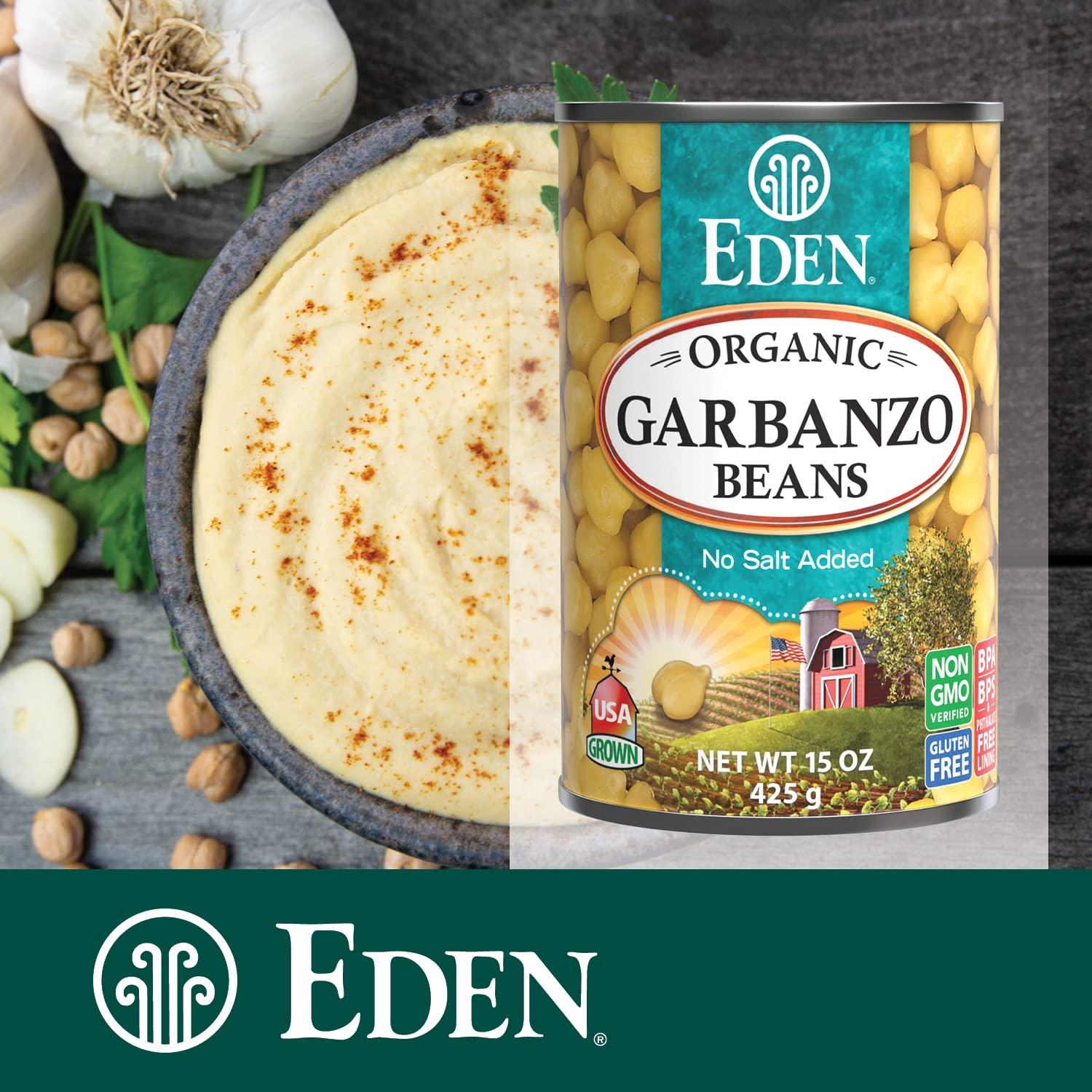 Eden Organic Garbanzo Beans 15 oz Can (12-Pack Case) | Non-GMO, Gluten ...