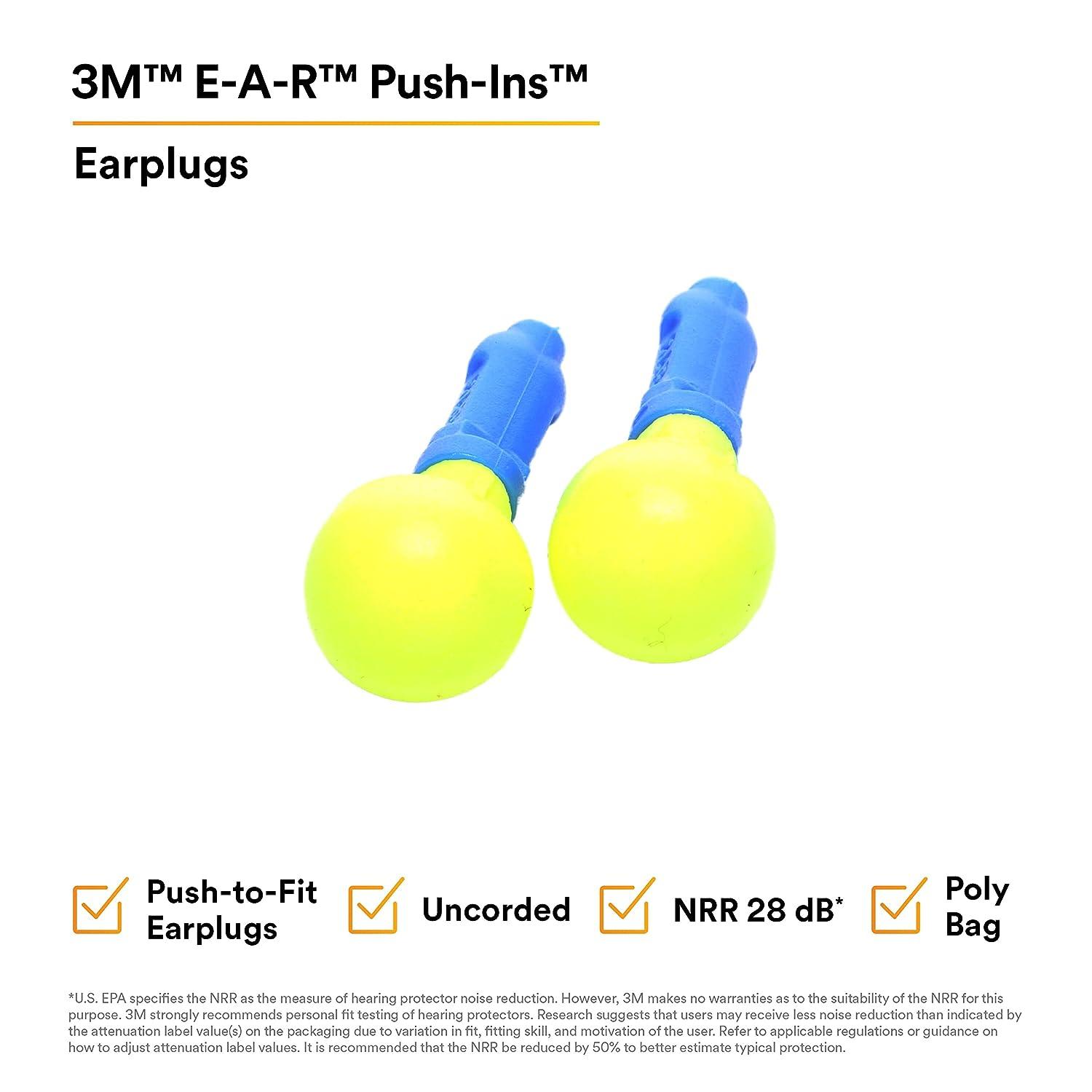 3M E-A-R Push-Ins Earplugs 318-1000 | 28.0 dB | 100 Pair | ANSI Rated ...