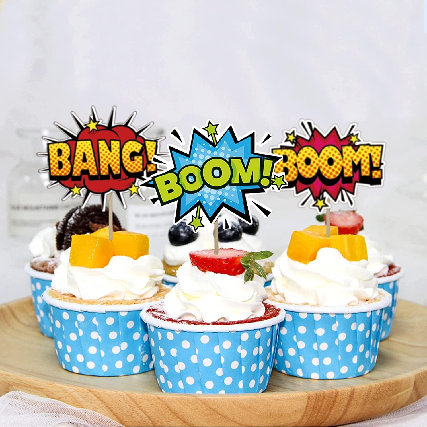 SuperHero Boom Cupcake Toppers - 48 Pack, Kids Birthday Party ...