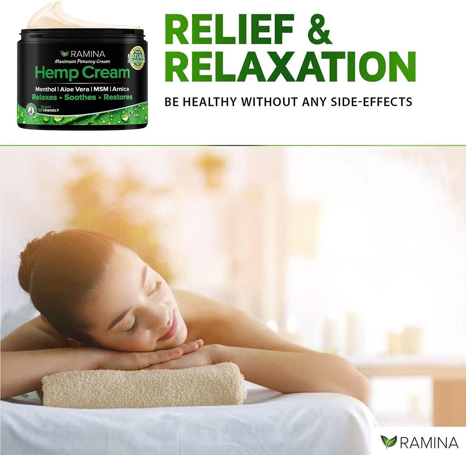 Ramina Natural Hemp Extract Cream with Menthol, MSM & Arnica - Made in ...