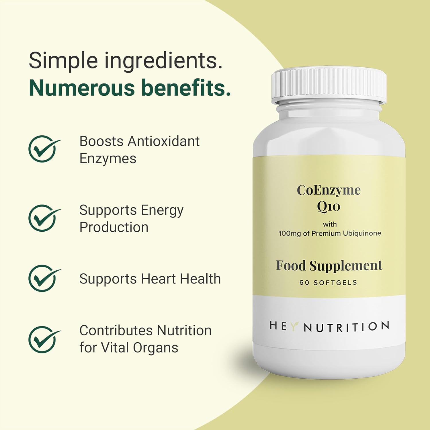 Hey Nutrition CoEnzyme Q10 Supplement - 100mg Premium Ubiquinone ...