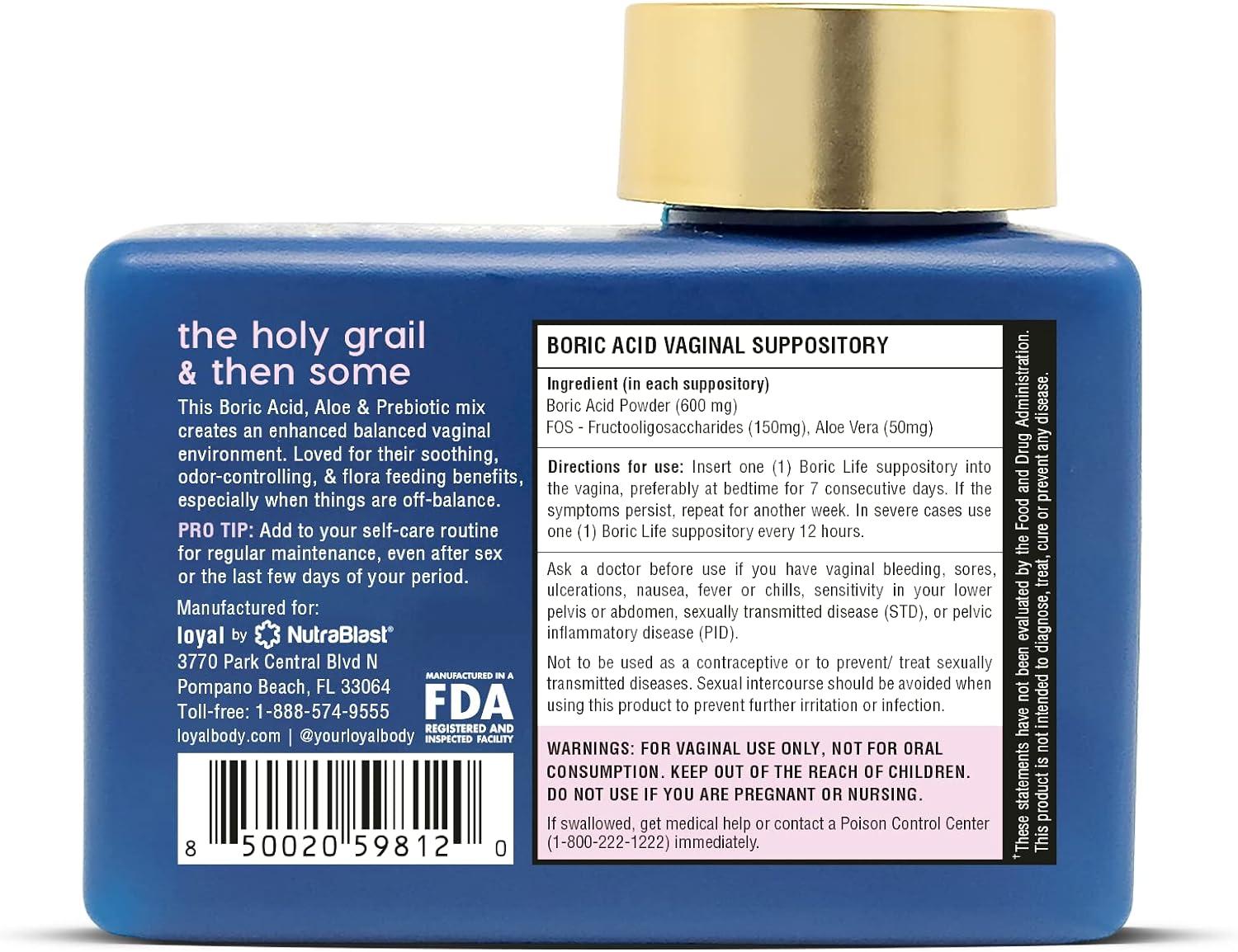 Loyal Boric Life Plus Vaginal Suppositories with Aloe & FOS - 30 Count ...