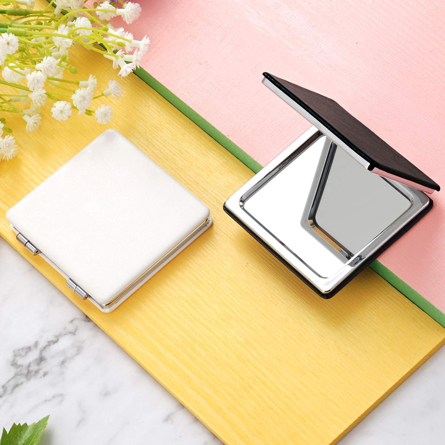 YEOTWIN Compact Square PU Leather Makeup Mirror Set - 1X and 3X ...