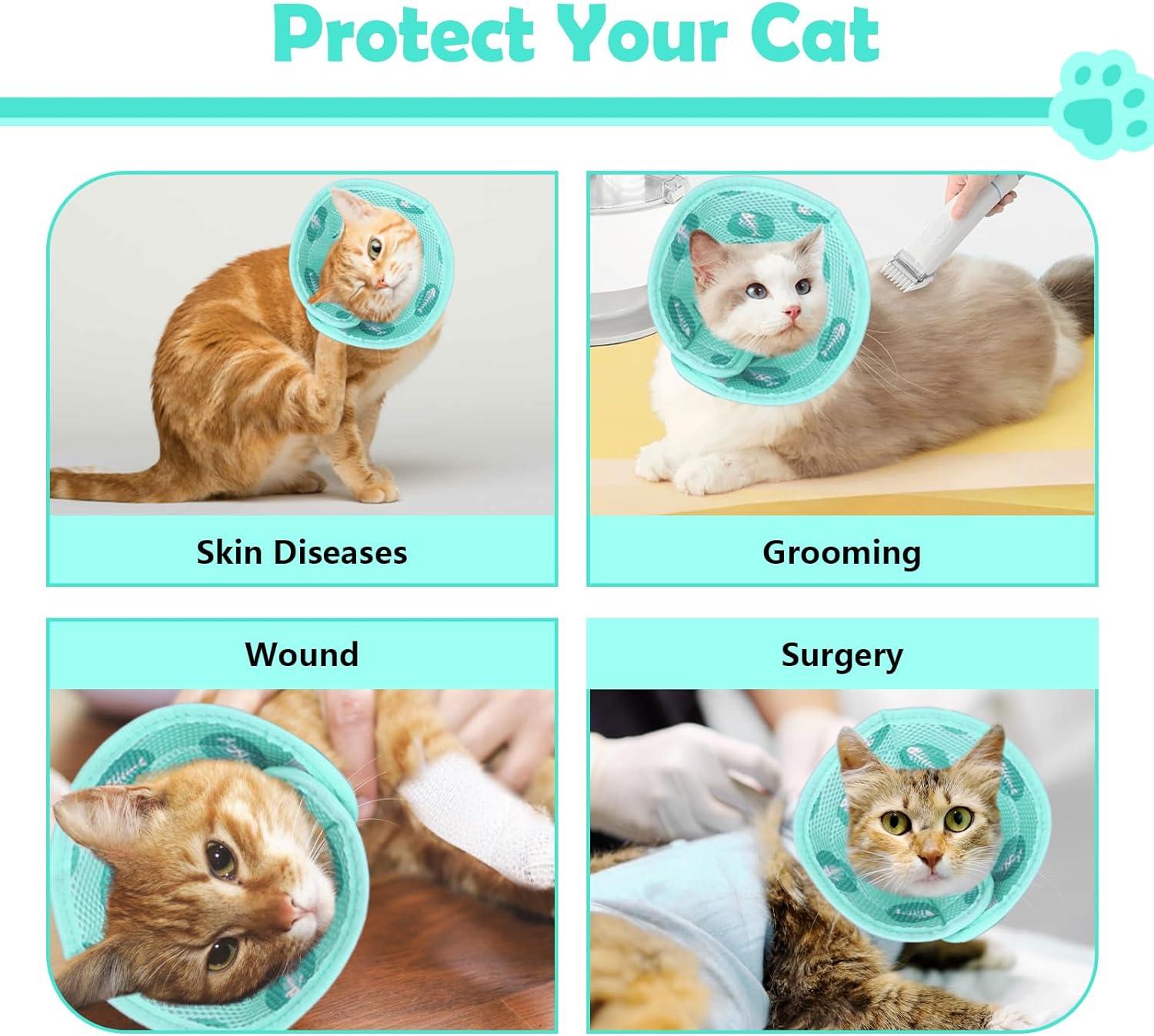 Green Cat Cone Collar Soft Adjustable Cat Recovery Collar Protective ...