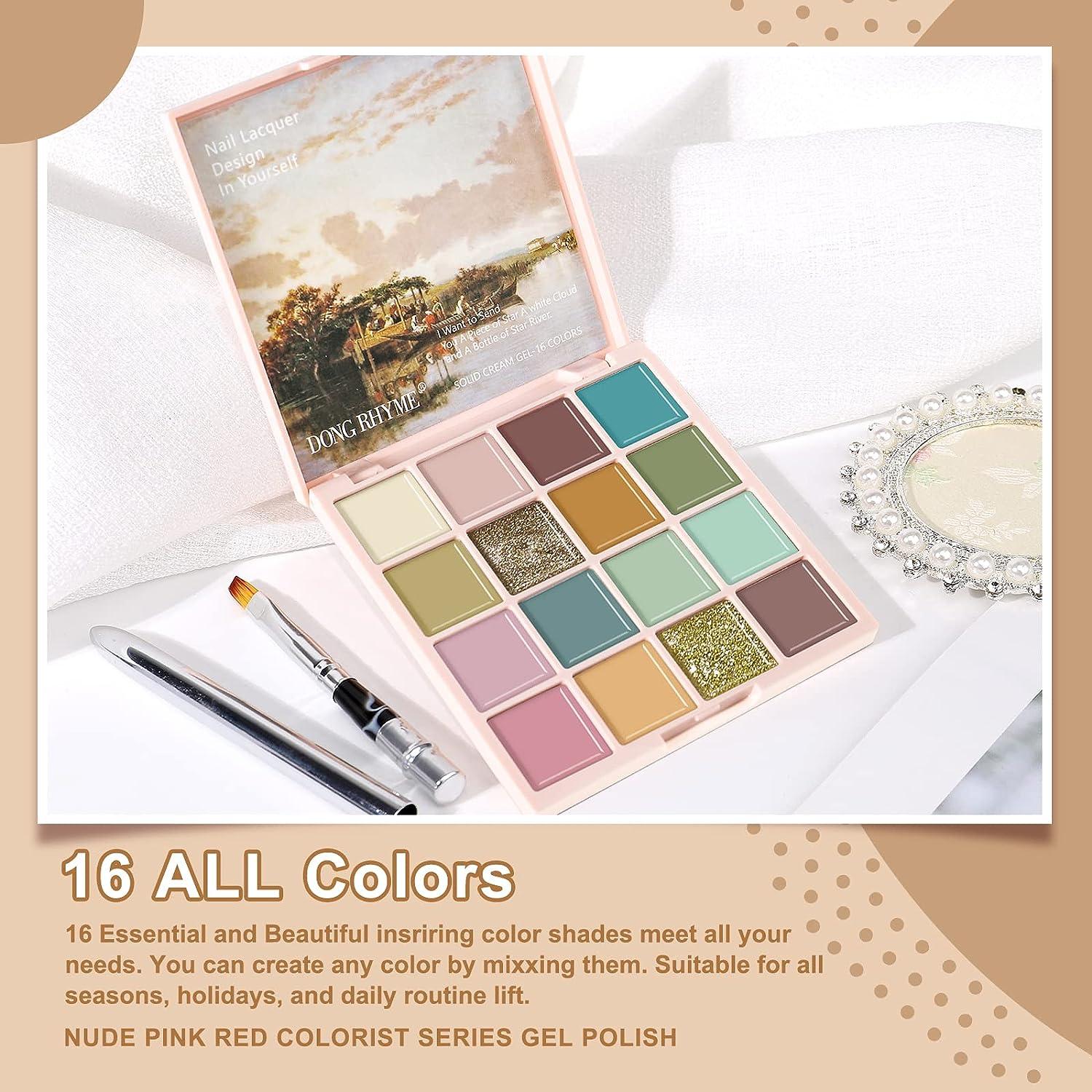 DONG RHYME Solid Cream Gel Nail Polish Palette - Mud Pudding Manicure Kit with Pro Nail Brush ...