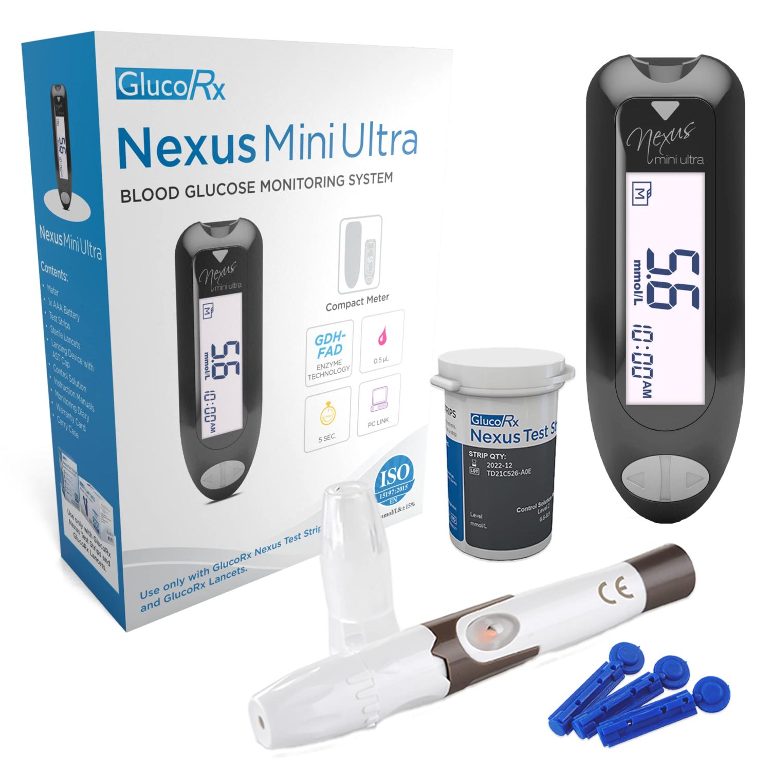GlucoRx Nexus Mini Ultra Blood Glucose Monitoring System - Accurate and ...
