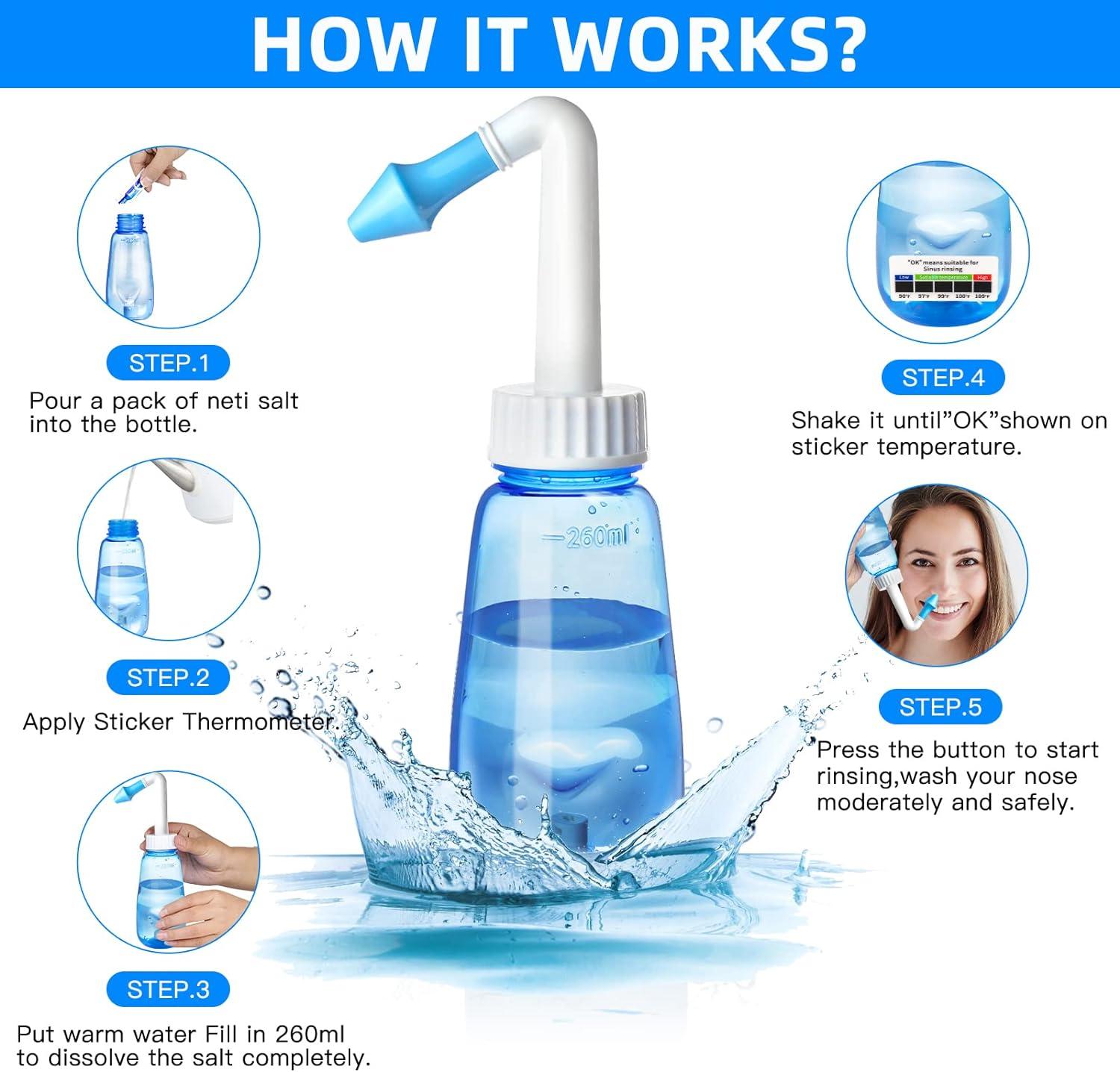 CYOUH Neti Pot 260ml - Sinus Rinse Bottle for Adult & Kids - BPA Free ...