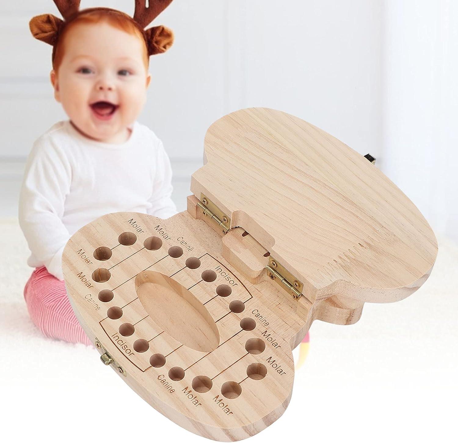 Zyyini Baby Tooth Box - Wooden Kids Keepsake Organizer for Baby Teeth ...