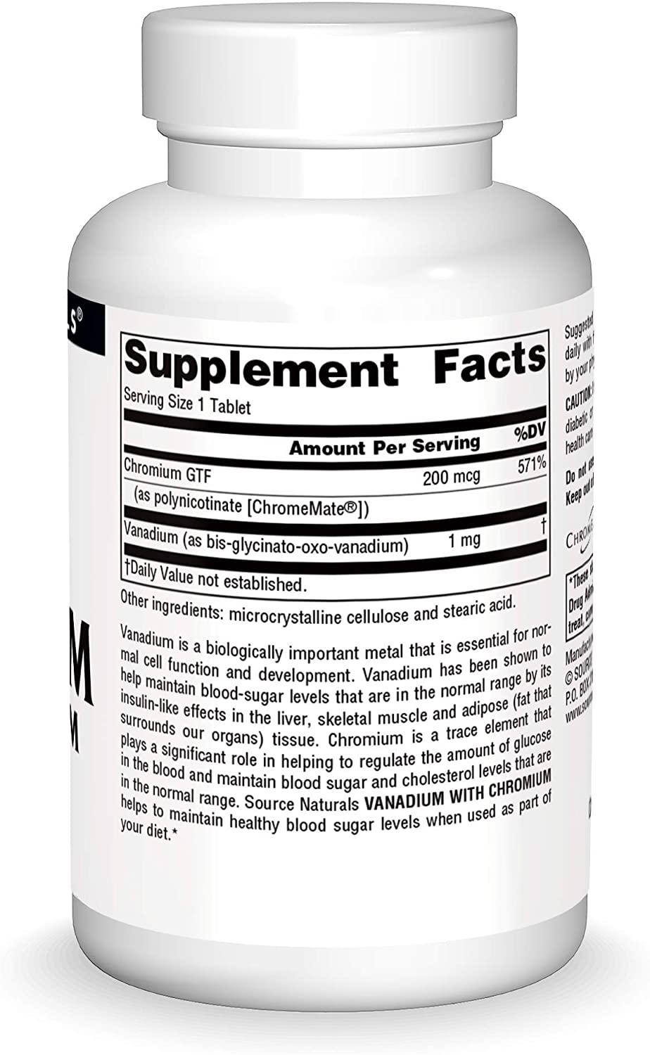 Source Naturals Vanadium with Chromium - 180 Tablets for Enhanced ...