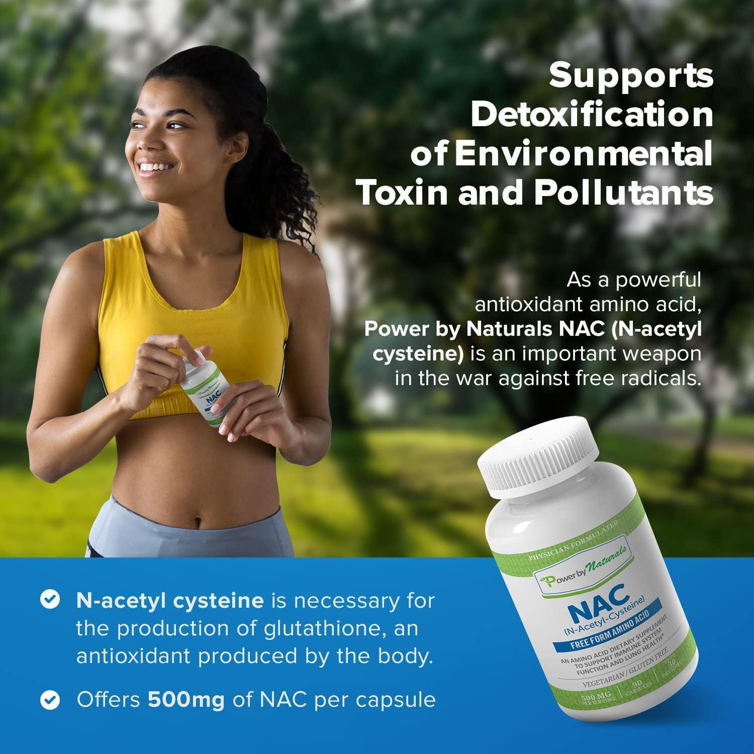 Power By Naturals NAC Supplement - 1000mg N-Acetyl Cysteine for Liver and Lung Support - 90ct ...