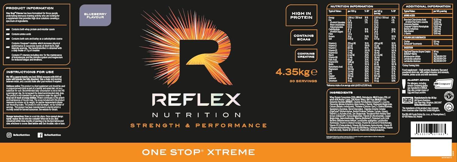 Reflex One Stop Xtreme Mass Protein Powder 4.35kg Blueberry | 55g ...
