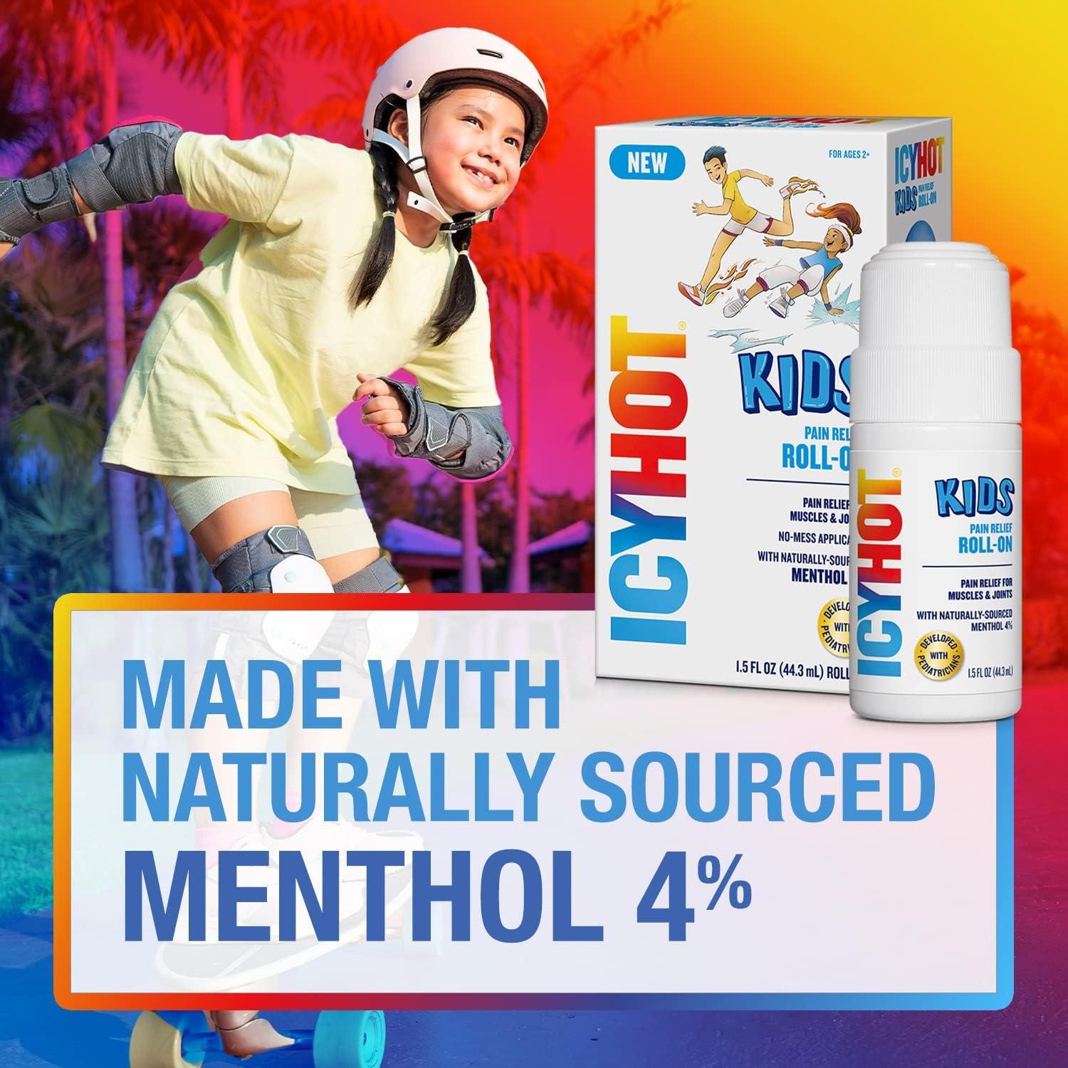 Icy Hot Kids No-Mess Pain Relief Roll-On Liquid | 4% Naturally-Sourced ...