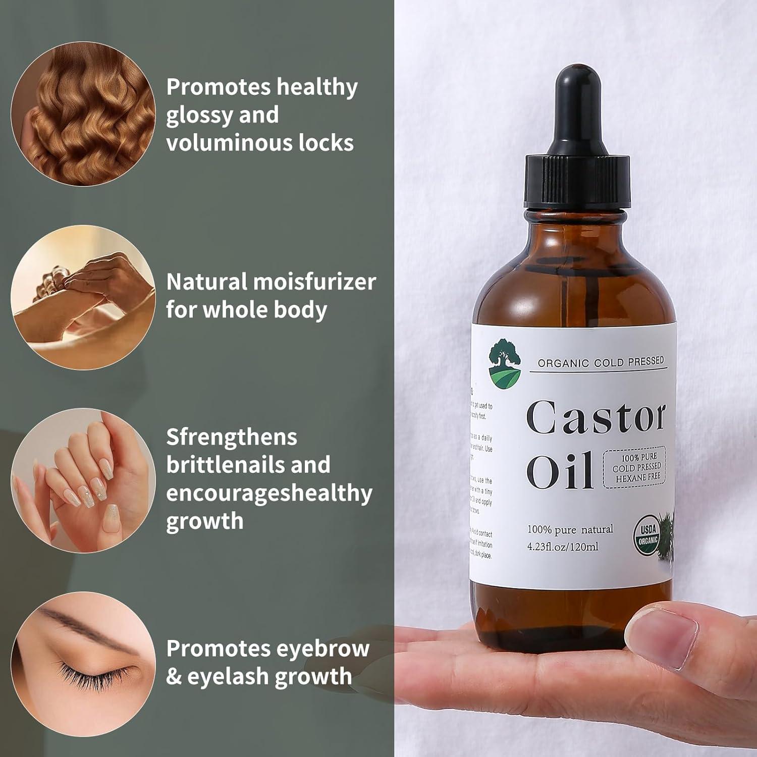 Organic Cold Pressed Castor Oil - Unrefined Hair Growth & Care in Glass ...