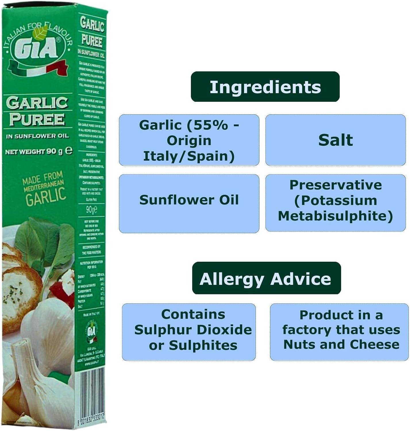 Gia Garlic Puree Bundle - 4 Pack of 90g Sunflower Oil Infused Garlic ...