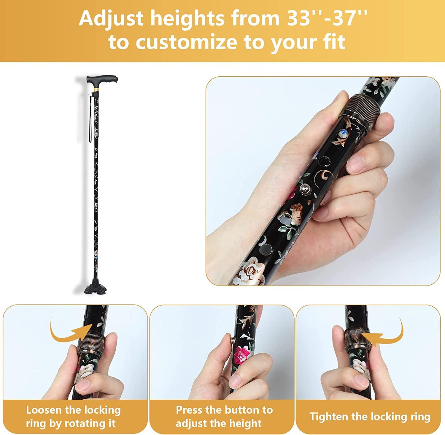 JUNRA Adjustable Folding Walking Cane with LED Light | Portable ...