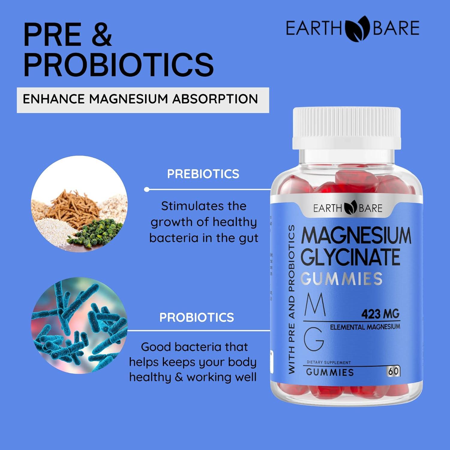 Earth Bare Magnesium Glycinate Gummies - High Potency 423mg Elemental ...