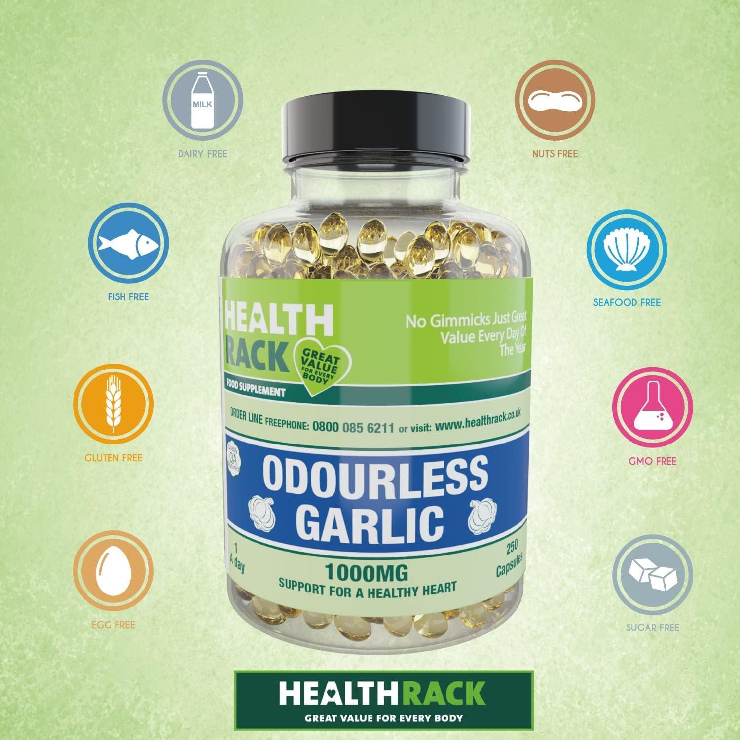 Odourless Garlic Capsules 1000mg | 250 Easy-Swallow Softgels | Heart ...