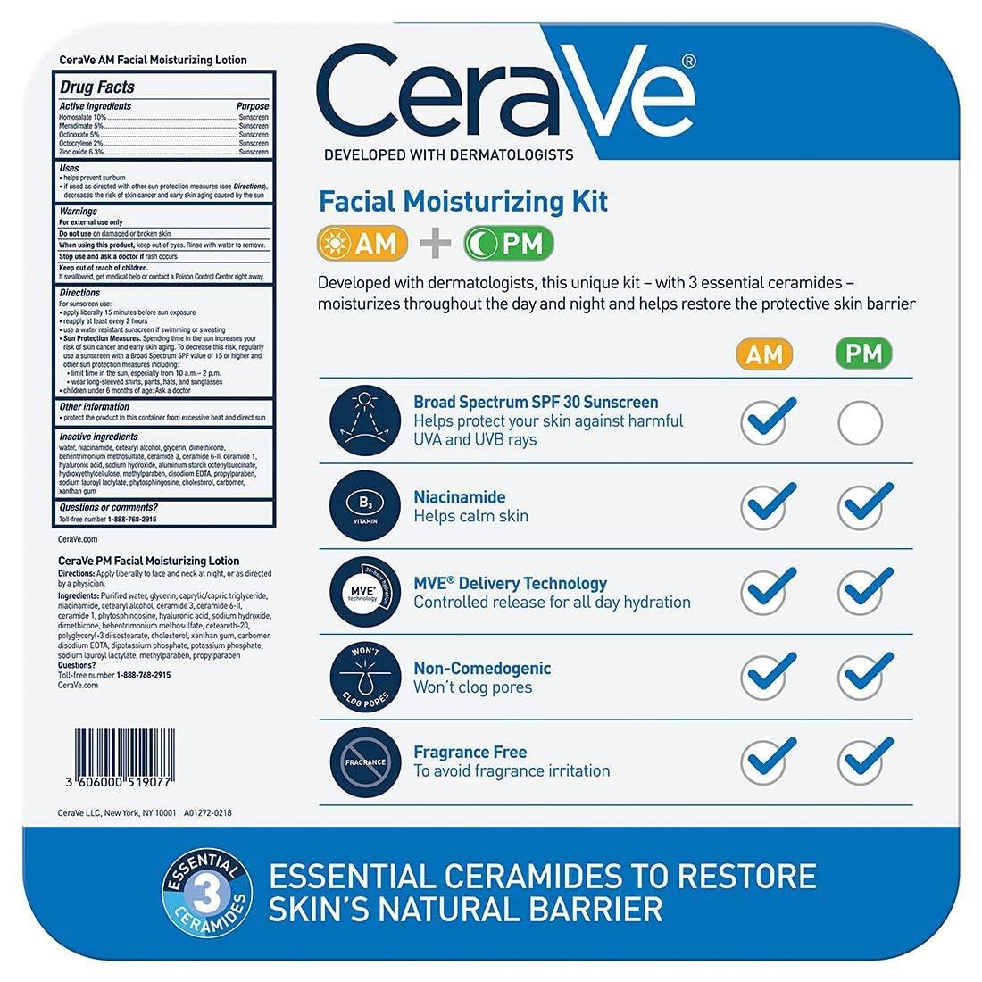 CeraVe Facial Moisturizing Lotion 3oz AM/PM Bundle - Hydrating Skincare Set